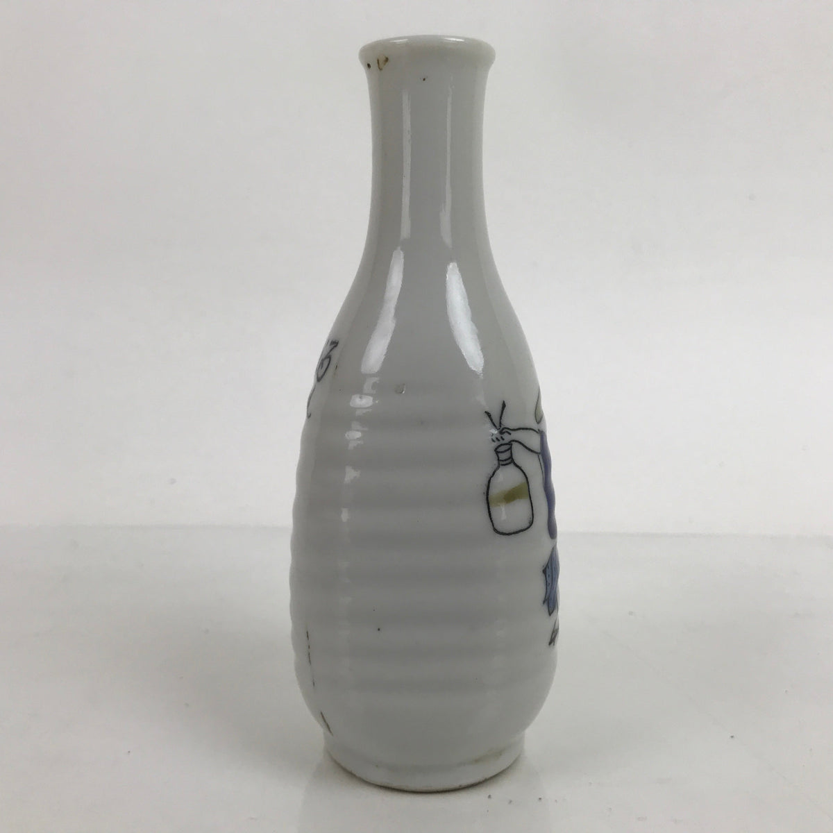 Japanese Porcelain Sake Bottle Tokkuri Vtg Samurai Man White Blue TS72 ...