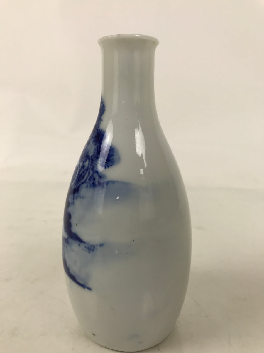 Japanese Porcelain Sake Bottle Tokkuri Vtg White Blue Sometsuke Pine T ...