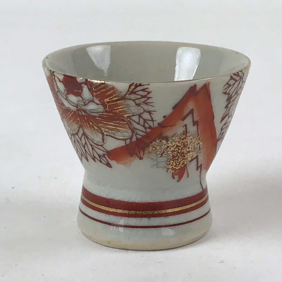 Japanese Porcelain Sake Cup Vtg Wan Ochoko Guinomi Red Gold Flower Mou ...