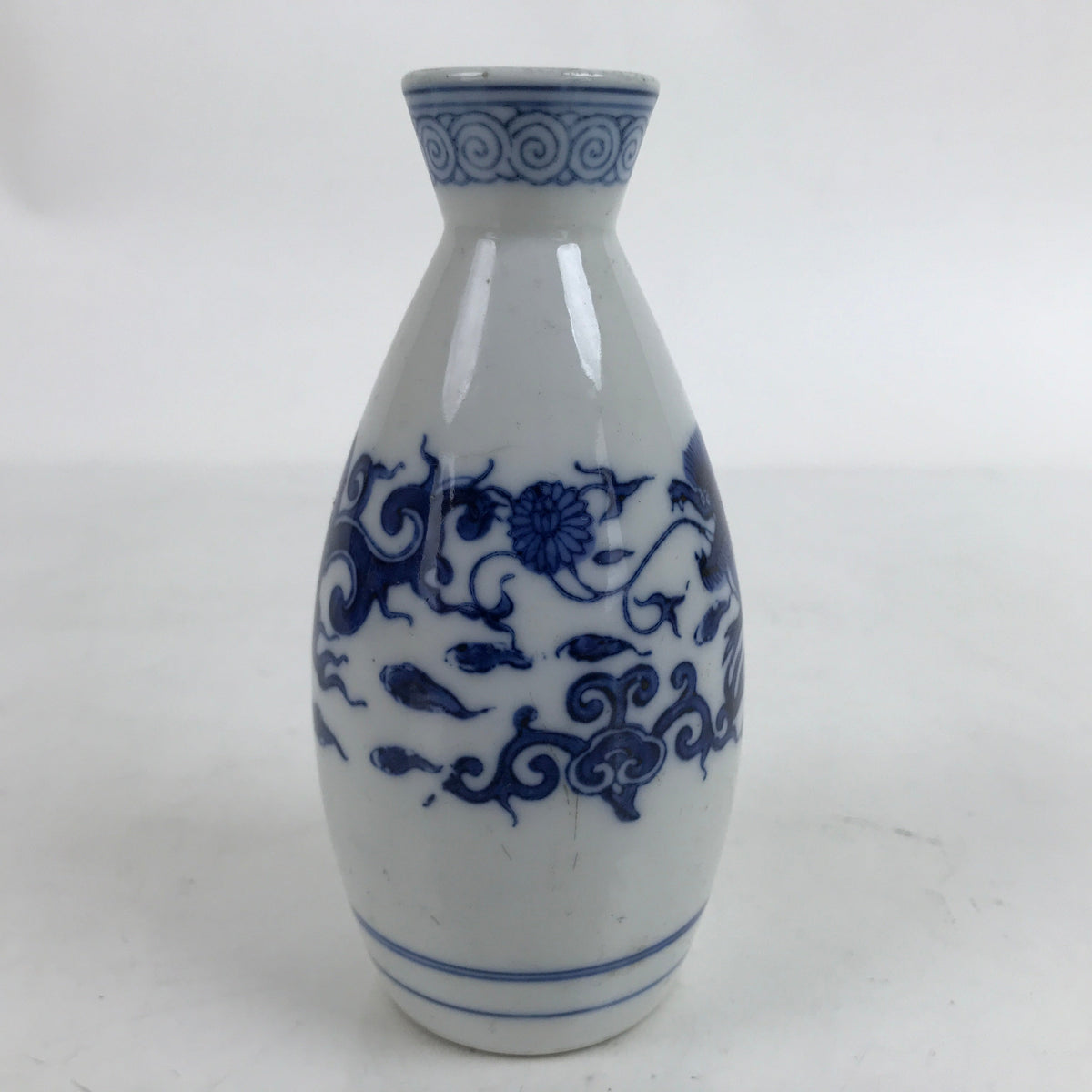Japanese Porcelain Sometsuke Sake Bottle Tokkuri Vtg Blue White Dragon ...