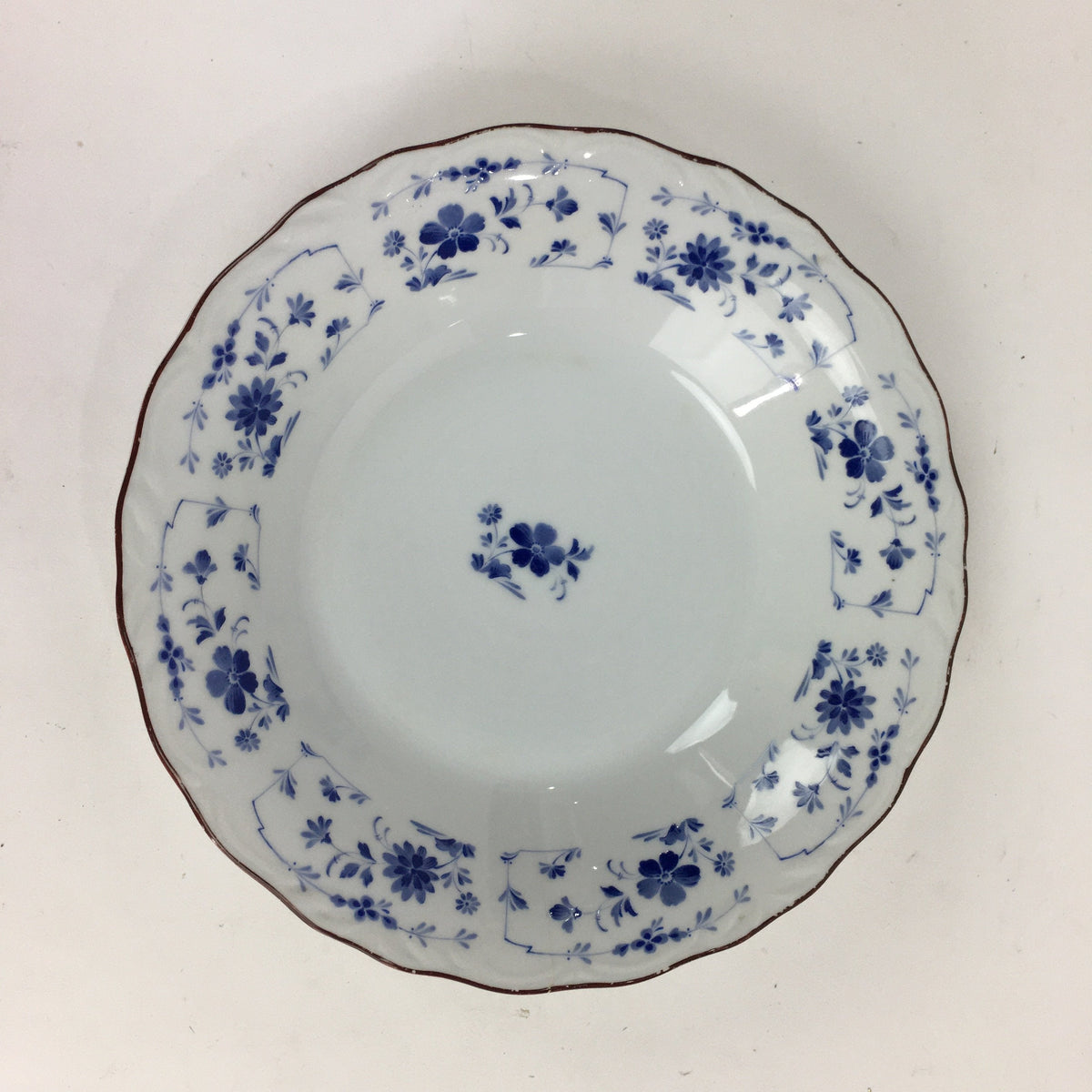 Japanese Porcelain Soup Bowl Maruta Japan Kasuga Ware Round Blue Flowe ...