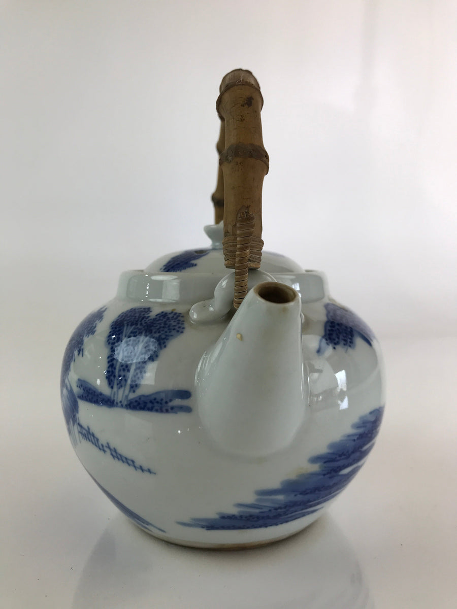 Japanese Porcelain Teapot Vtg Kyusu Pottery Sencha Blue Sometsuke Hand ...