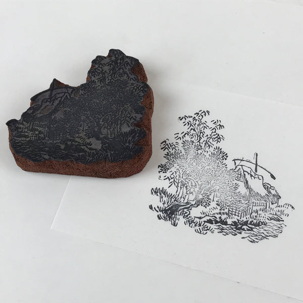 Japanese Rubber Stamp Houses Trees Vtg Scenery Sponge Base Stationary ...