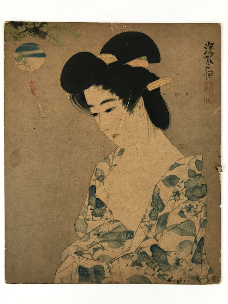 Japanese Shikishi Art Reproduction Bijinga Shinsui Ito After The Bath ...
