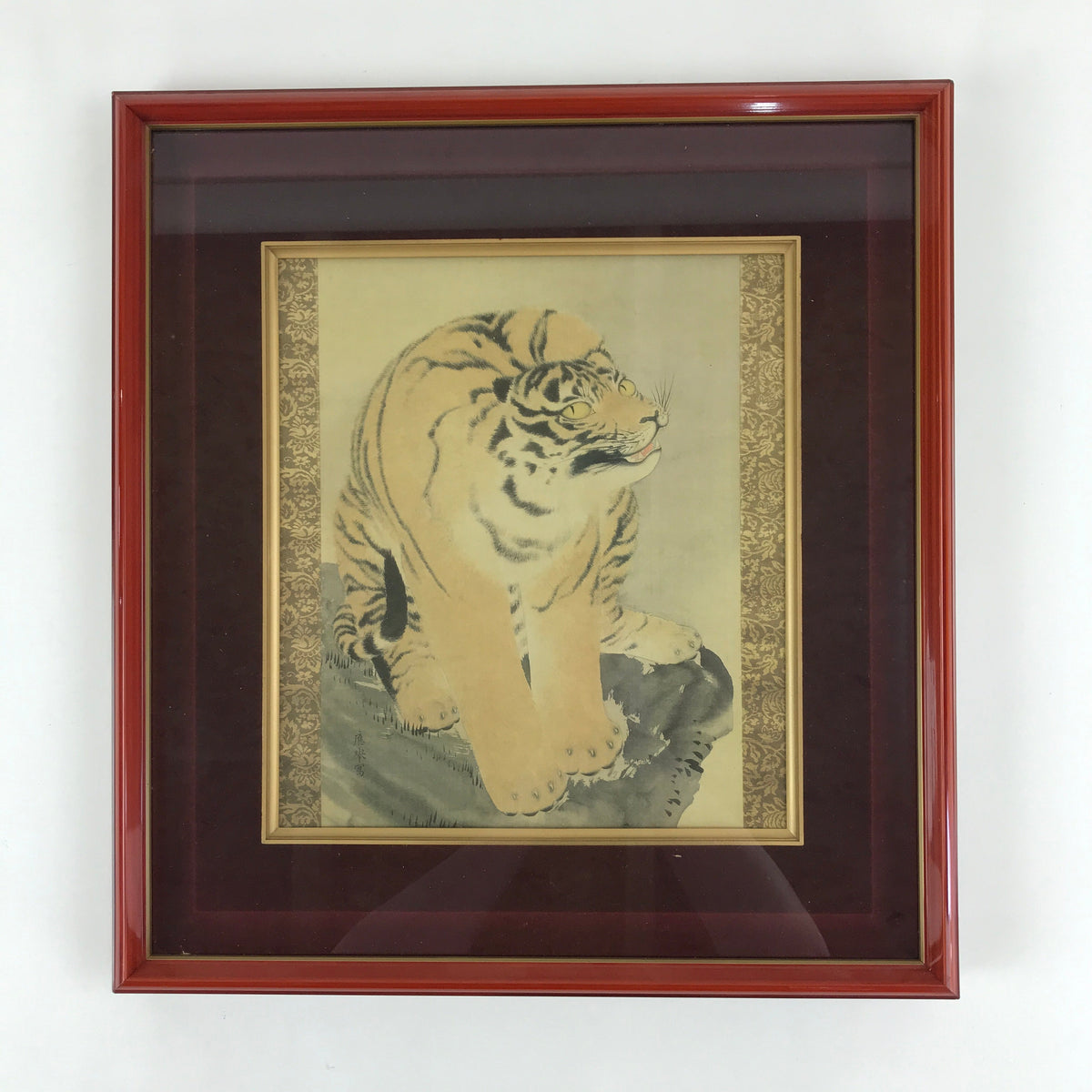 Japanese Shikishi Paper Art Lacquered Frame Vtg Ōkyo Maruyama Tiger Pr ...
