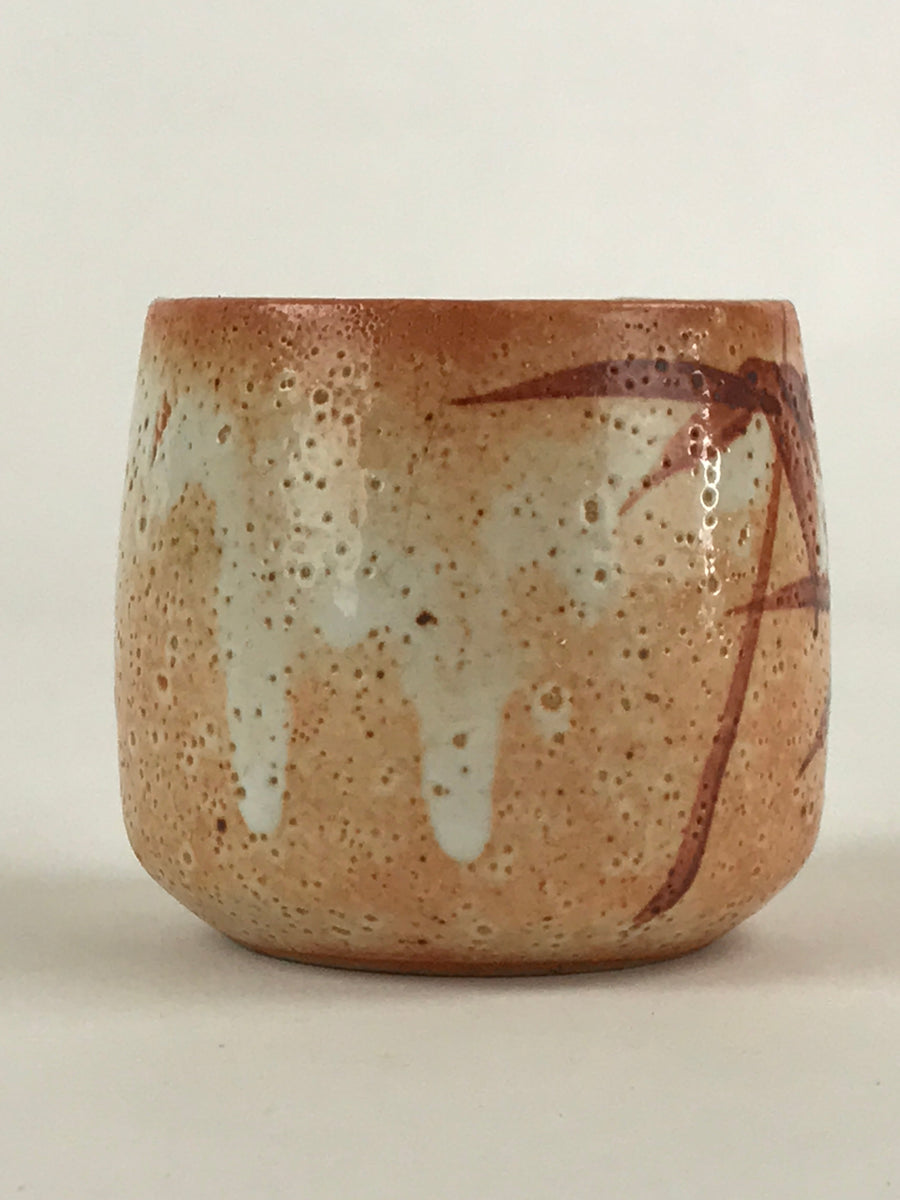 Japanese Shinoware Ceramic Yunomi Teacup Vtg Pottery Bamboo Red Brown ...