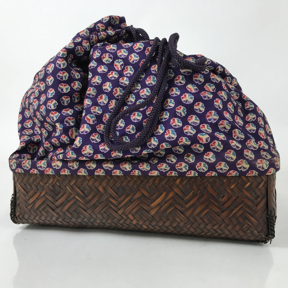 Japanese Silk Bamboo Drawstring Kimono Bag Vtg Kinchaku-Bukuro Kago Pu ...