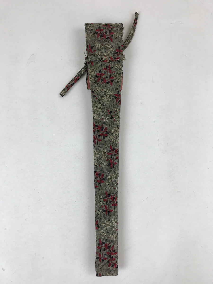 Japanese Silk Folding Fan Case Vtg Maisen Sensubukuro Red Gray Leaves ...