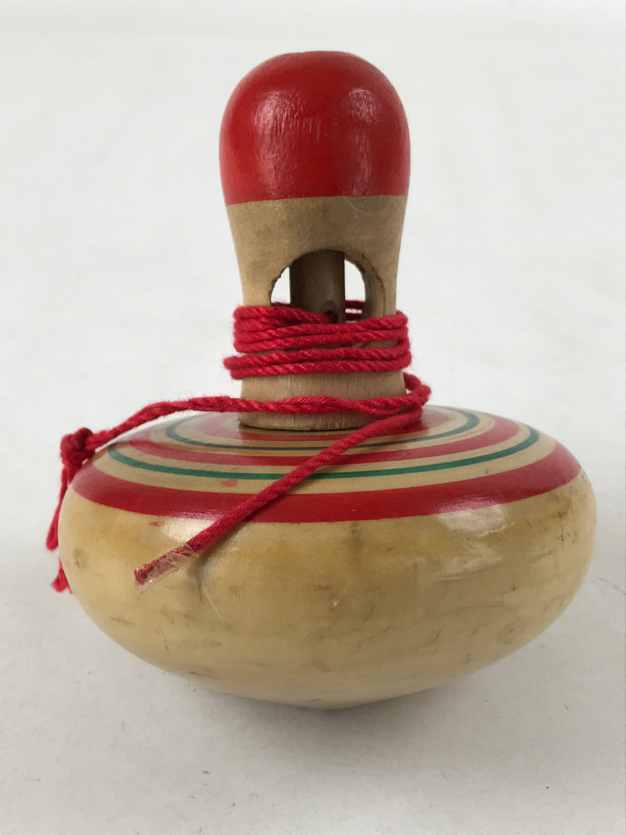 Japanese Spinning Top W/ Removable Handler Vtg Wooden Koma Toy Red Gre ...