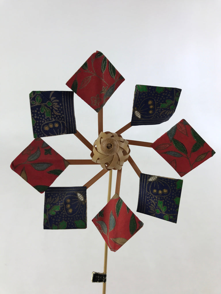 Japanese Traditional Bamboo Pinwheel Kazaguruma Vtg Paper Red Blue Lea ...