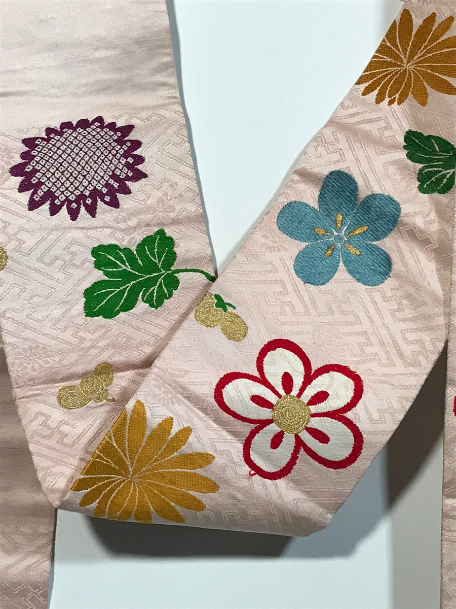 Japanese Traditional Clothes Kimono Obi Long Wide Waist Belt Pink Flow ...