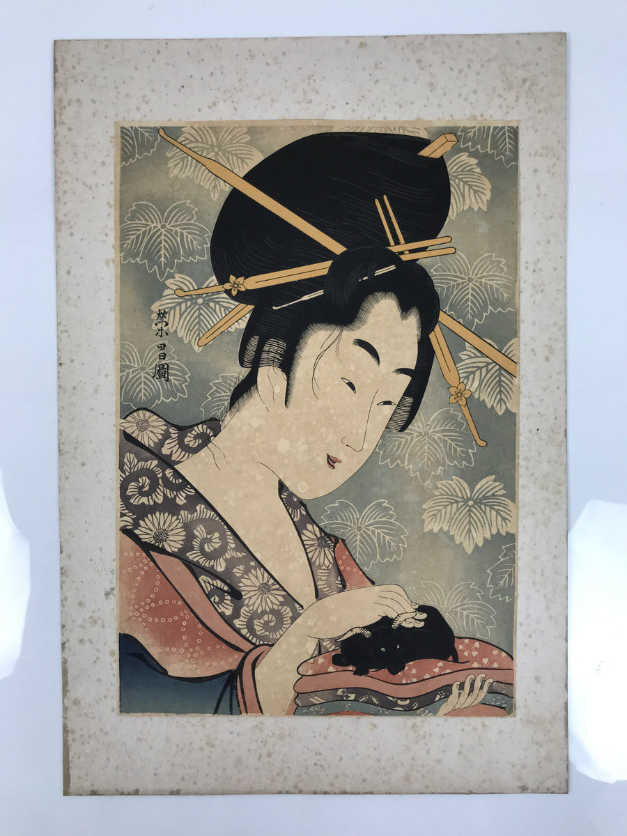 Japanese Ukiyoe Oiran Portrait Eishi Bijinga Geisha Woodblock Print Co ...