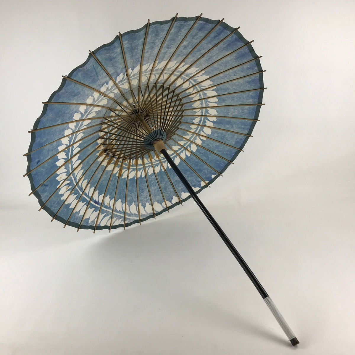Japanese Umbrella Parasol Vtg Wagasa Bangasa Geisha Paper Blue Vines J ...