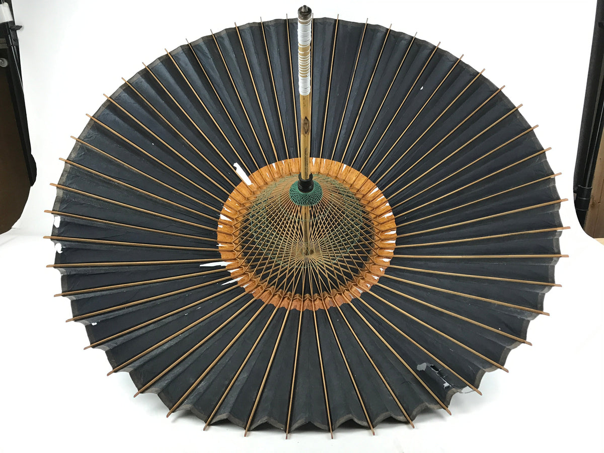 Japanese Umbrella Parasol Wagasa Vtg Paper Bangasa Geisha Black Brown ...