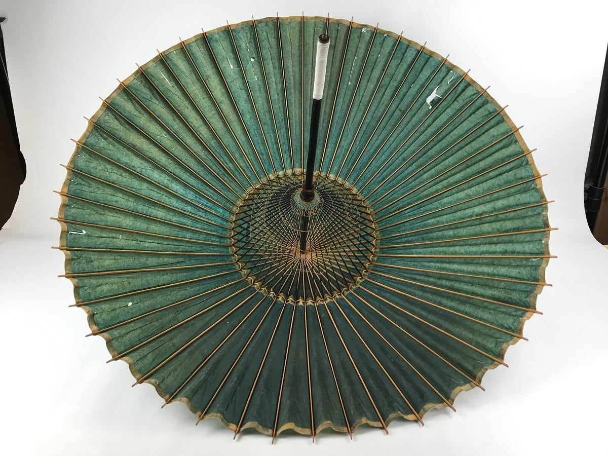 Japanese Umbrella Parasol Wagasa Vtg Paper Bangasa Geisha Dark Green J ...