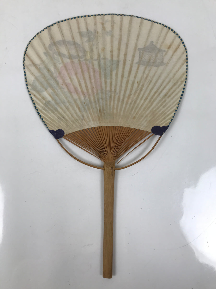 Japanese Washi Paper Fan Uchiwa Bamboo Frame Vtg Morning Glory Furin S ...