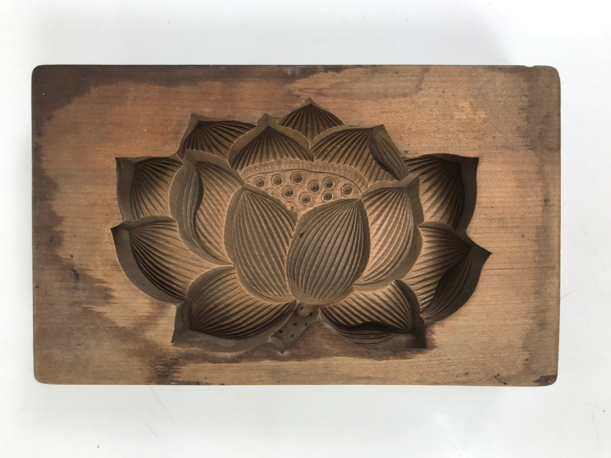 Japanese Wood Carved Kashigata Cake Mold Vtg Sweet Wagashi Lotus Flowe ...