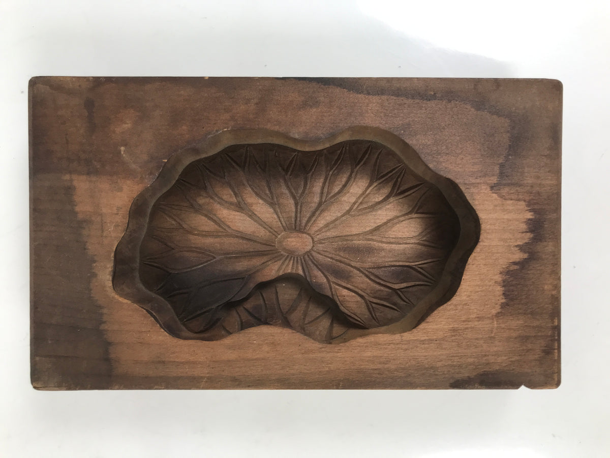 Japanese Wood Carved Kashigata Cake Mold Vtg Sweet Wagashi Lotus Leaf ...