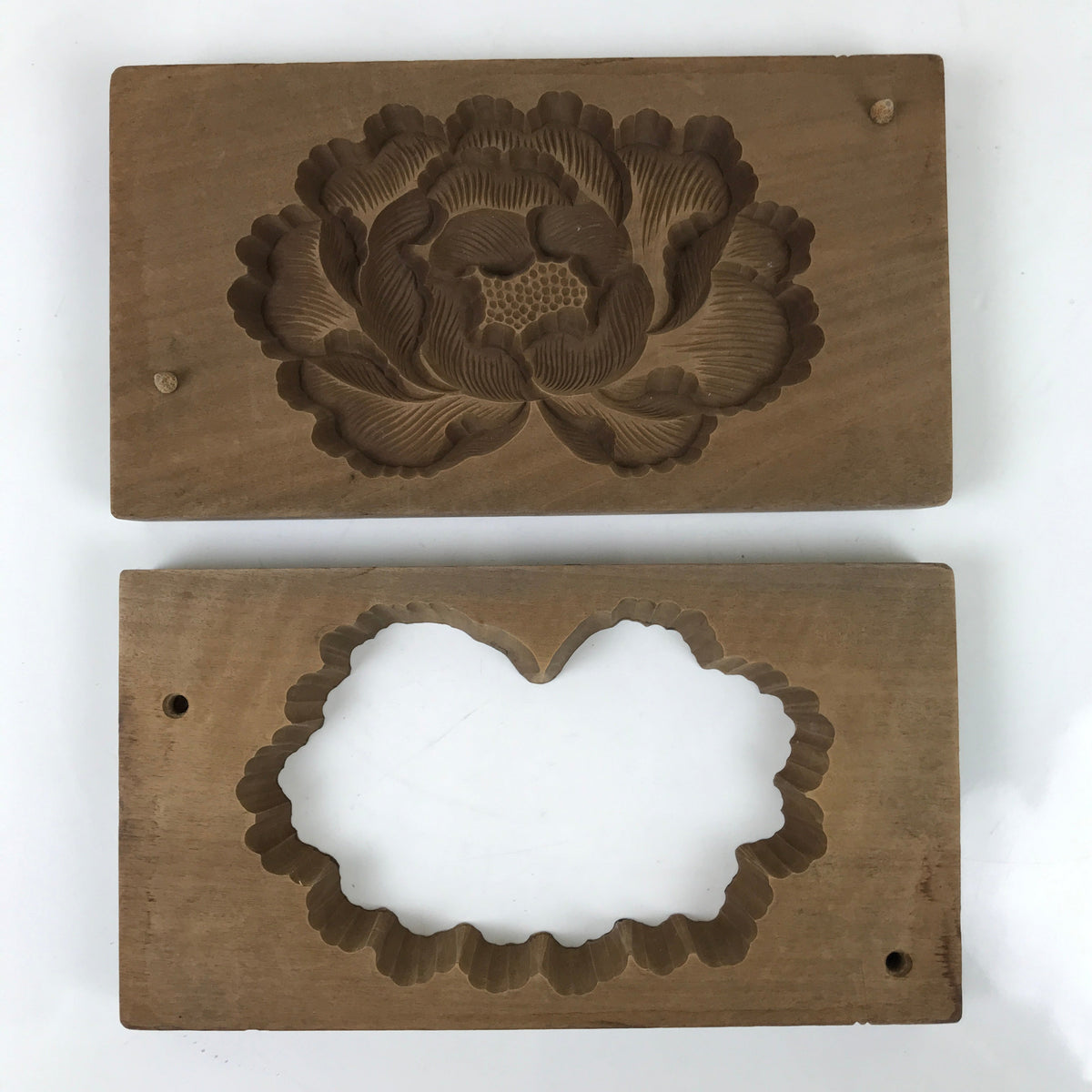 Japanese Wood Carved Kashigata Cake Mold Vtg Sweet Wagashi Peony Botan ...