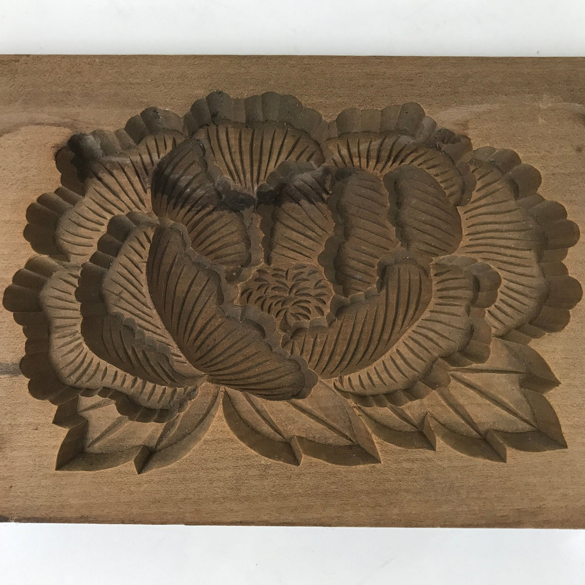 Japanese Wood Carved Kashigata Cake Mold Vtg Sweet Wagashi Peony Botan ...