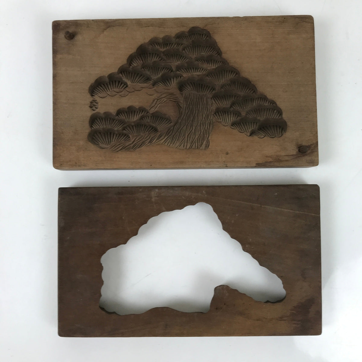 Japanese Wood Carved Kashigata Cake Mold Vtg Sweet Wagashi Pine Tree M ...