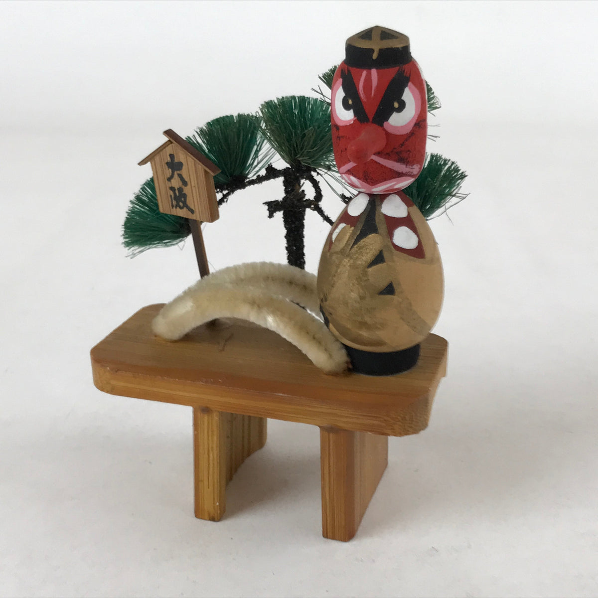 Japanese Wood Kokeshi Doll Tengu Red Face Demon Vtg Geta Stand Folk Ar ...