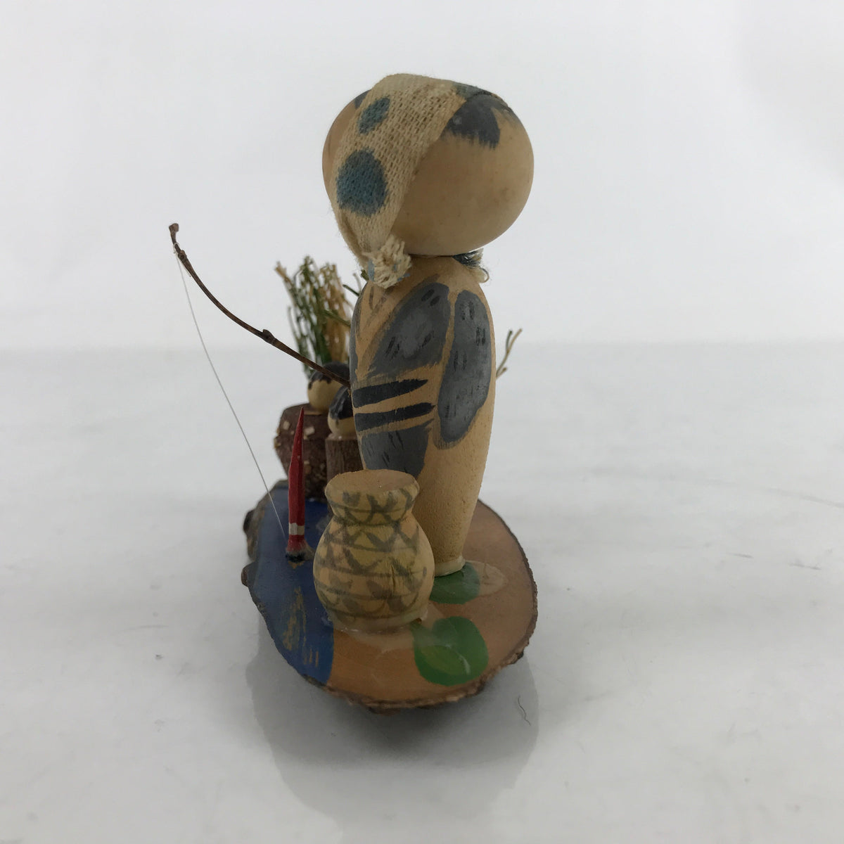 Japanese Wood Kokeshi Doll Vtg Bobblehead Fishing Traditional Toy Folk ...