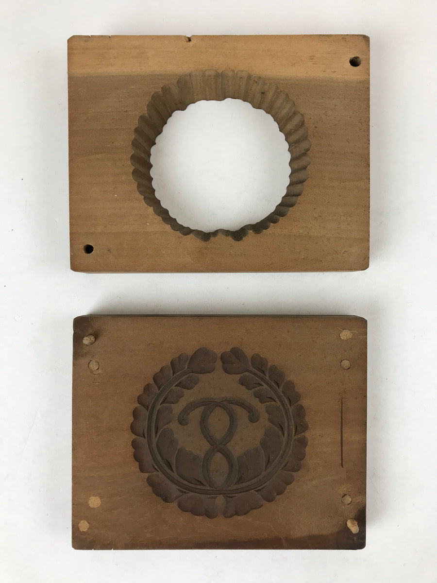 Japanese Wooden Carved Kashigata Cake Mold Vtg Sweet Wagashi Mon Crest ...