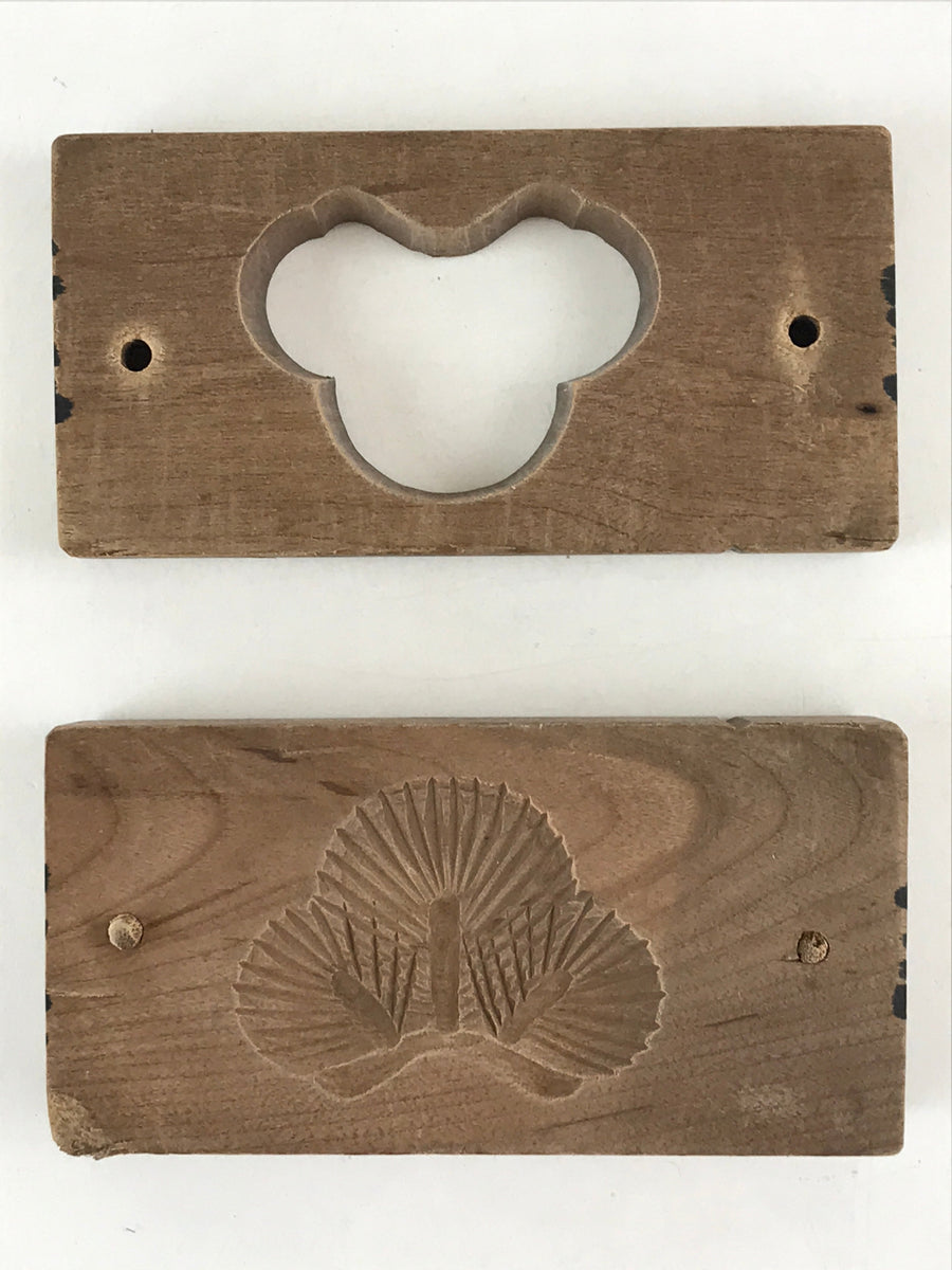 Japanese Wooden Carved Kashigata Cake Mold Vtg Sweet Wagashi Pine Mats ...