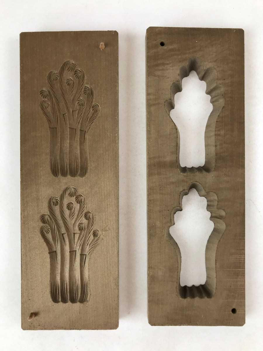 Japanese Wooden Carved Kashigata Cake Mold Vtg Sweet Wagashi Warabi Fe ...