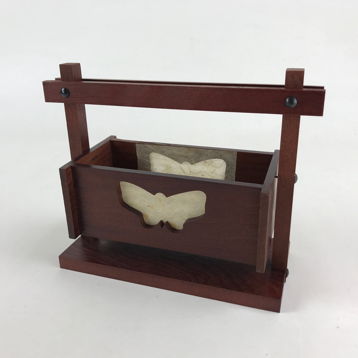 Japanese Wooden Display Box Wall Table Mount Butterfly Brown Brush Lac ...