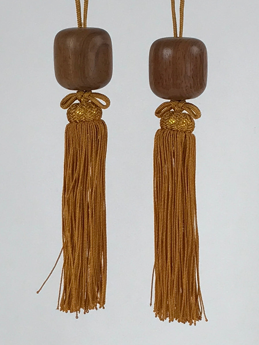 Japanese Wooden Hanging Scroll Weights Fuchin Vtg Kakejiku Gold Tassel ...