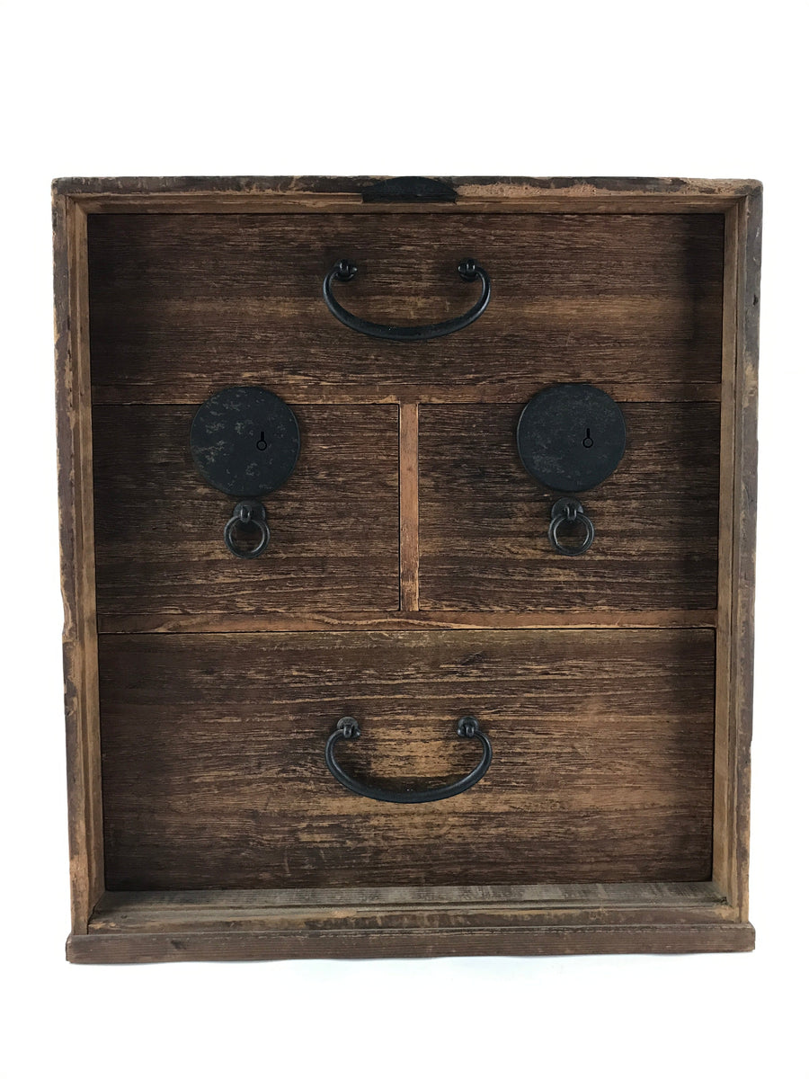 Japanese Wooden Hinoki Storage Chest Vtg Lockbox Large 4 Drawers Brown ...