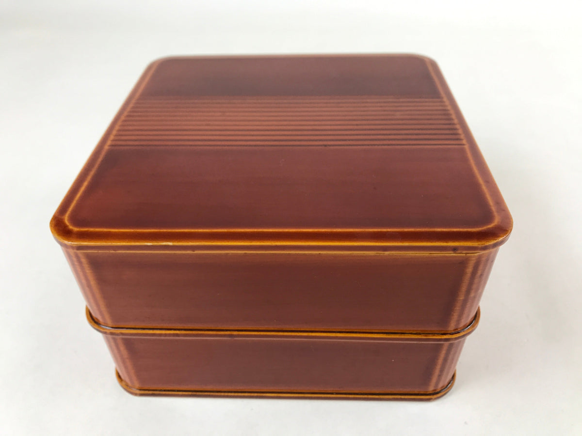 Japanese Wooden Lacquered Bento Box 2 Tier Vtg Hida Shunkei-Nuri Brown ...
