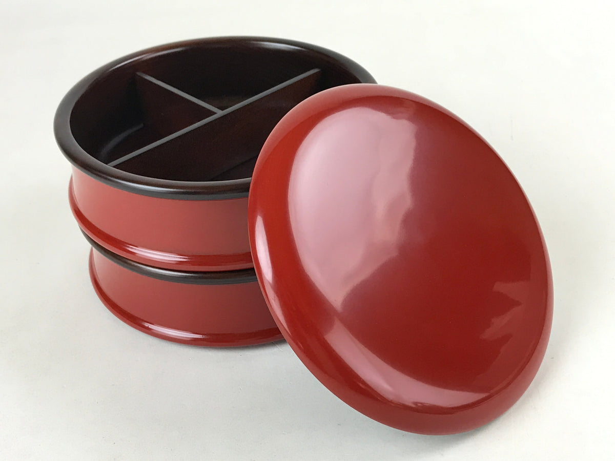 Japanese Wooden Lacquered Bento Box 2 Tier Vtg Kagawa Urushi Round Red ...