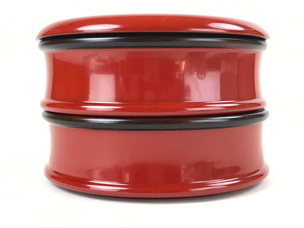 Japanese Wooden Lacquered Bento Box 2 Tier Vtg Kagawa Urushi Round Red ...