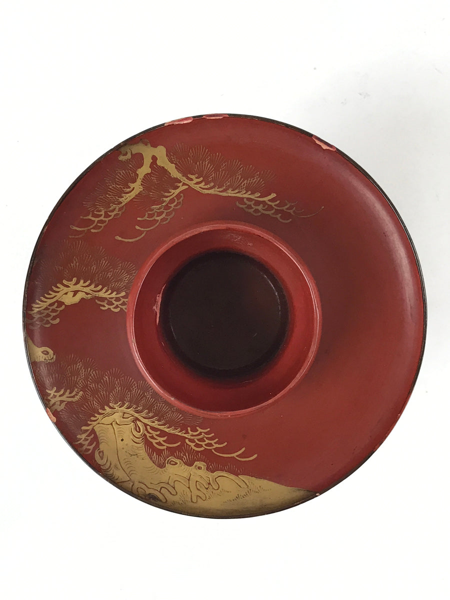 Japanese Wooden Lacquered Sake Cup Stand Vtg Red Gold Sakazuki Stand L ...