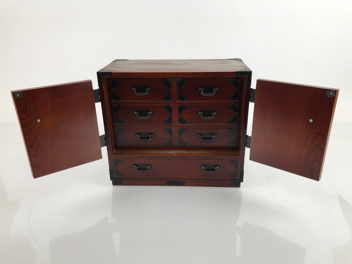 Japanese Wooden Sendai Tansu Storage Chest Vtg Doors Trinket Box 7 Dra ...