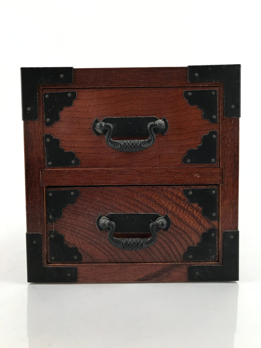 Japanese Wooden Tansu Storage Chest Vtg Haribako Trinket Box 2 Drawers ...