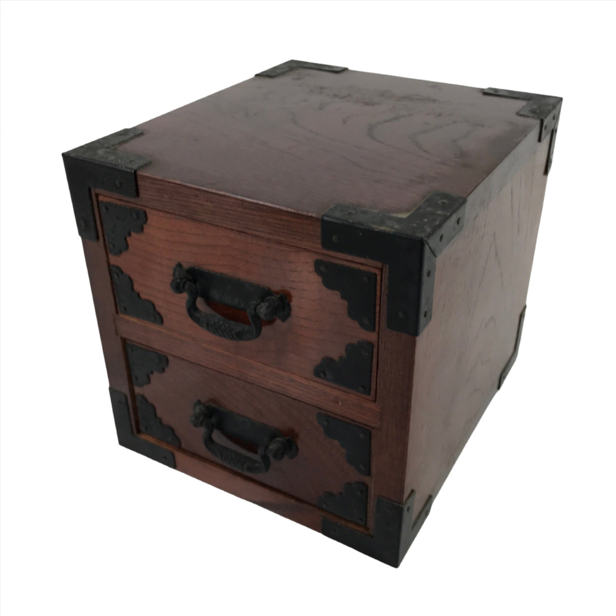 Japanese Wooden Tansu Storage Chest Vtg Haribako Trinket Box 2 Drawers ...
