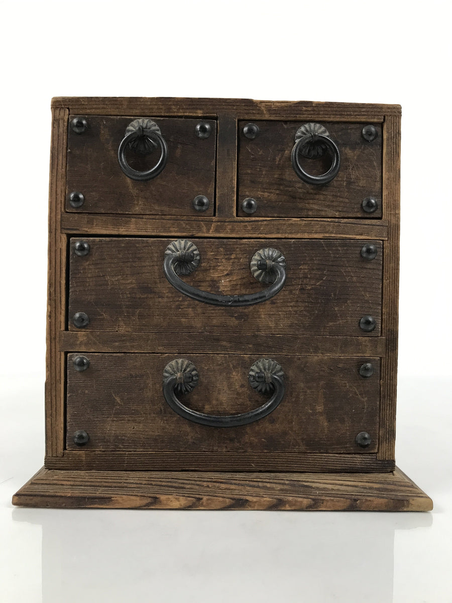 Japanese Wooden Tansu Storage Chest Vtg Haribako Trinket Box 4 Drawer ...