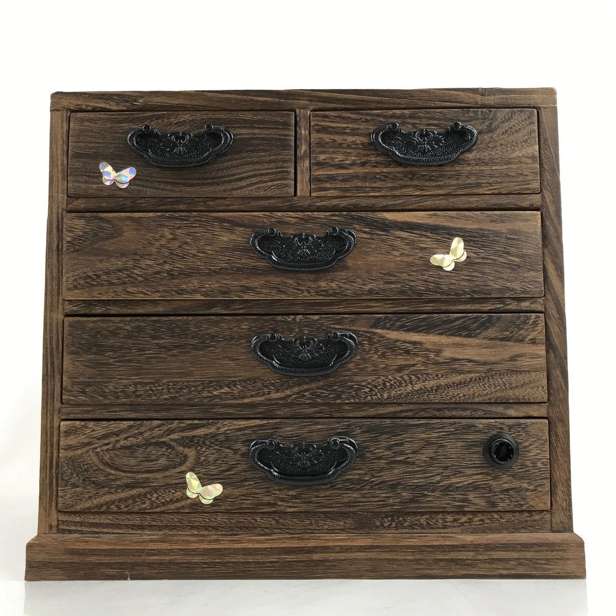 Japanese Wooden Tansu Storage Chest Vtg Haribako Trinket Box 5 Drawer ...