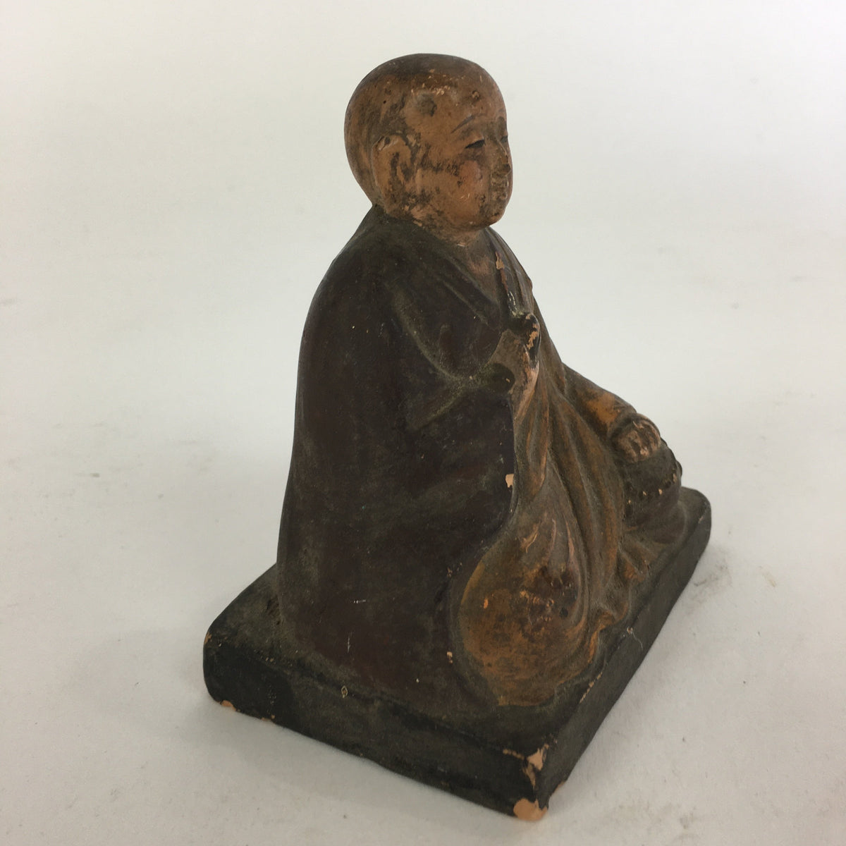Antique C1900 Japanese Buddhist Sitting Monk Statue Ceramic Brown Figu ...