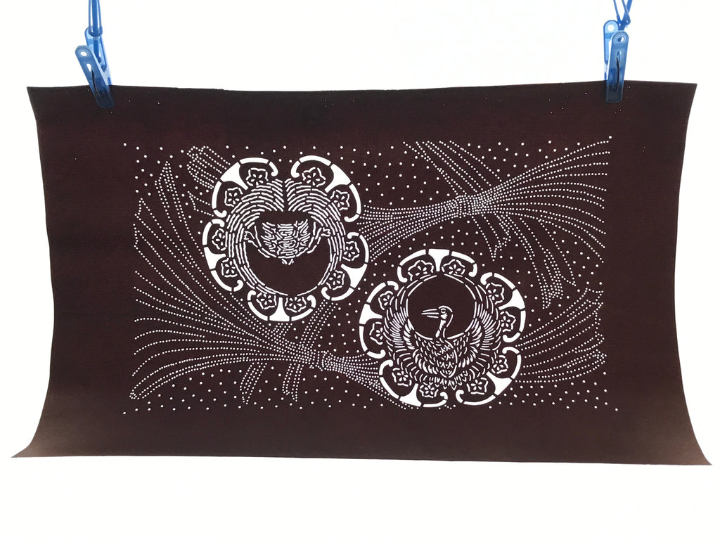 Antique Japanese Katagami Kimono Stencil Crane Bird Minogame Turtle Cr ...