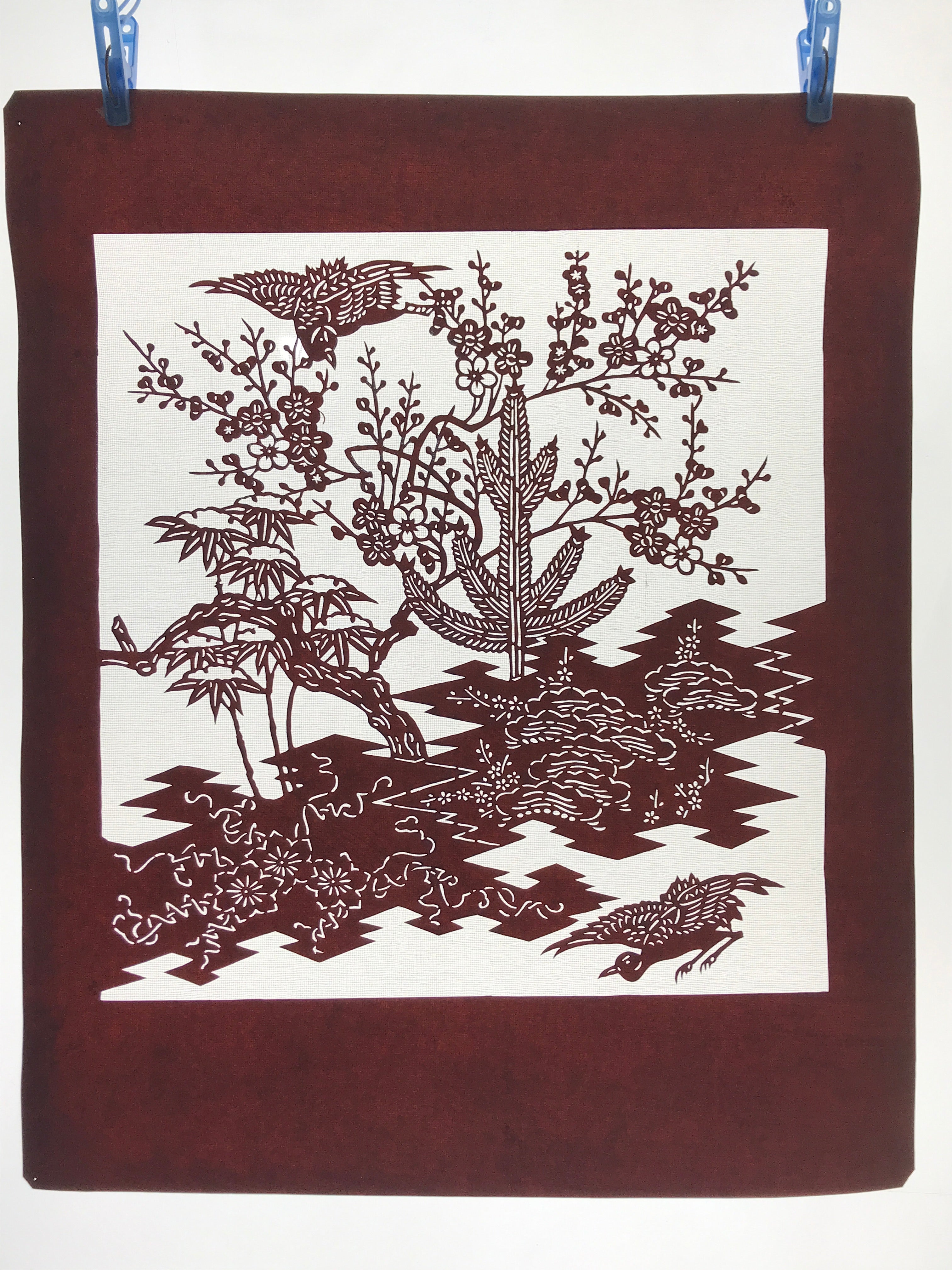 Antique Japanese Katagami Kimono Stencil Shochikubai Pine Plum Bamboo ...