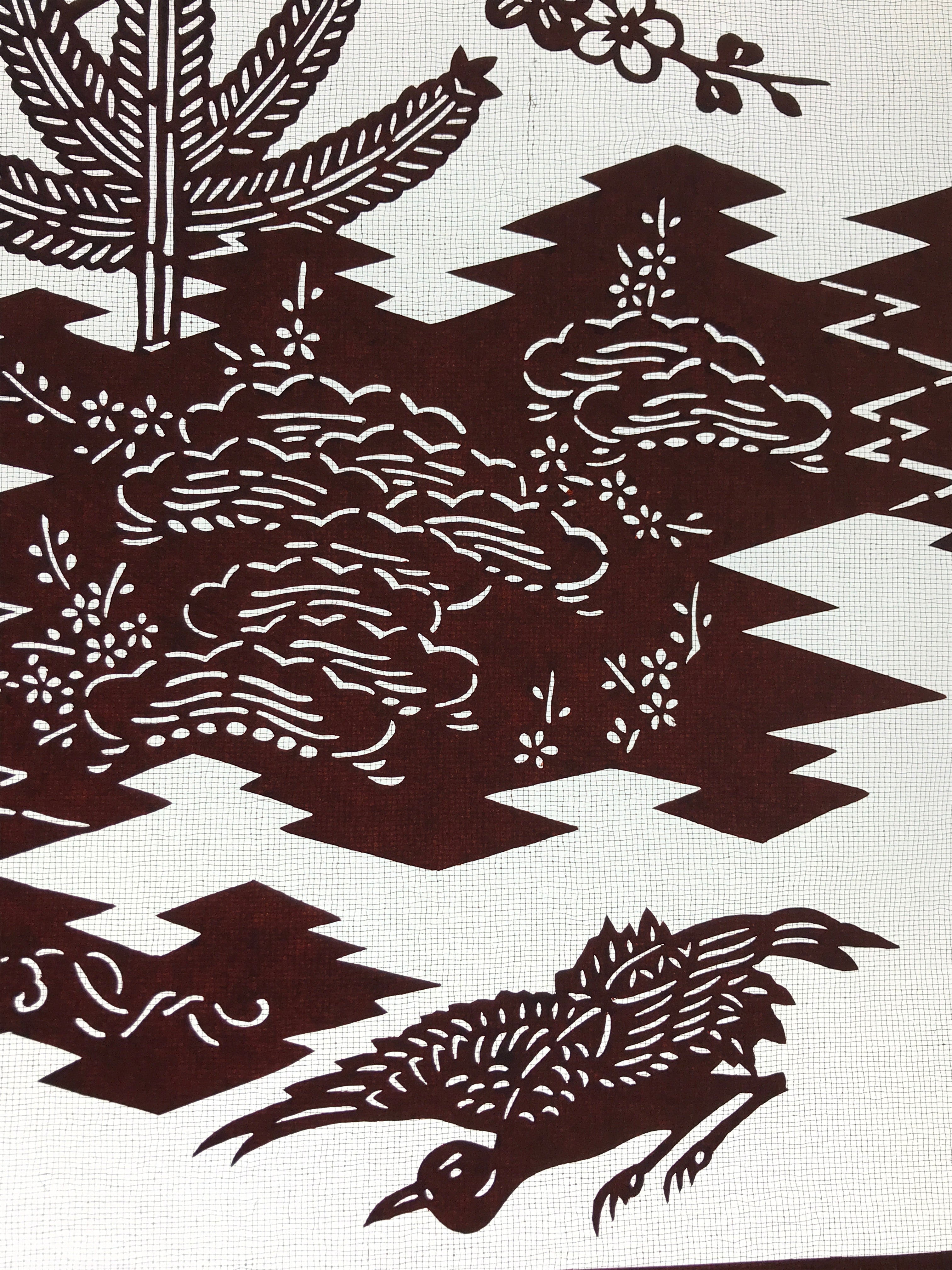 Antique Japanese Katagami Kimono Stencil Shochikubai Pine Plum Bamboo ...