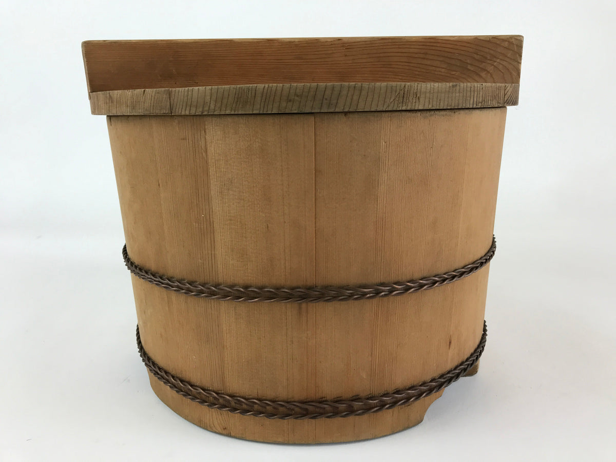 Antique Japanese Wooden Lidded Bucket Ohitsu Handmade Rice Sushi Oke J ...
