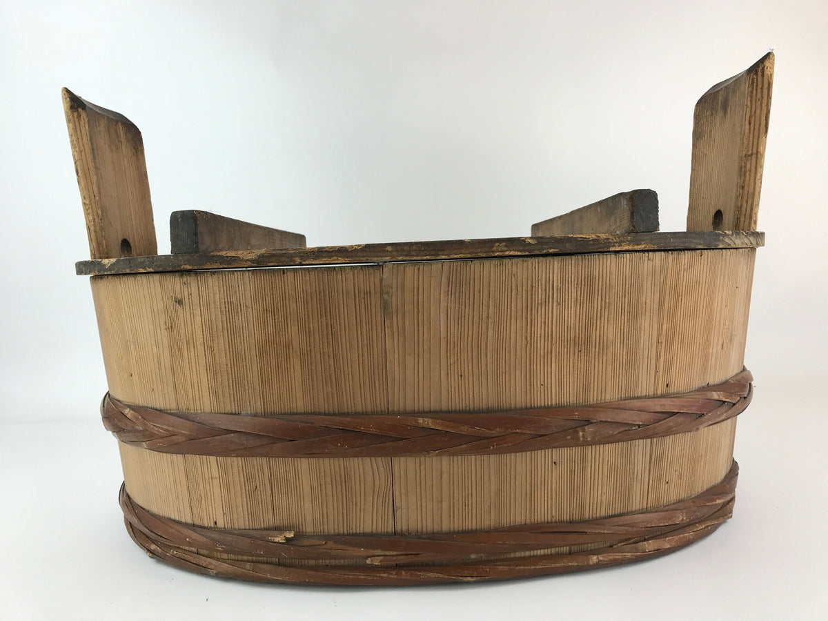 Antique Japanese Wooden Mizuoke Lidded Bucket C1900 Large Tub Wash Bas ...