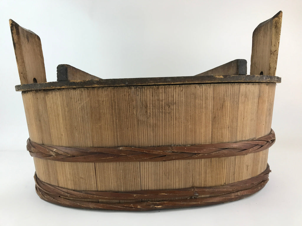 Antique Japanese Wooden Mizuoke Lidded Bucket C1900 Large Tub Wash Bas ...