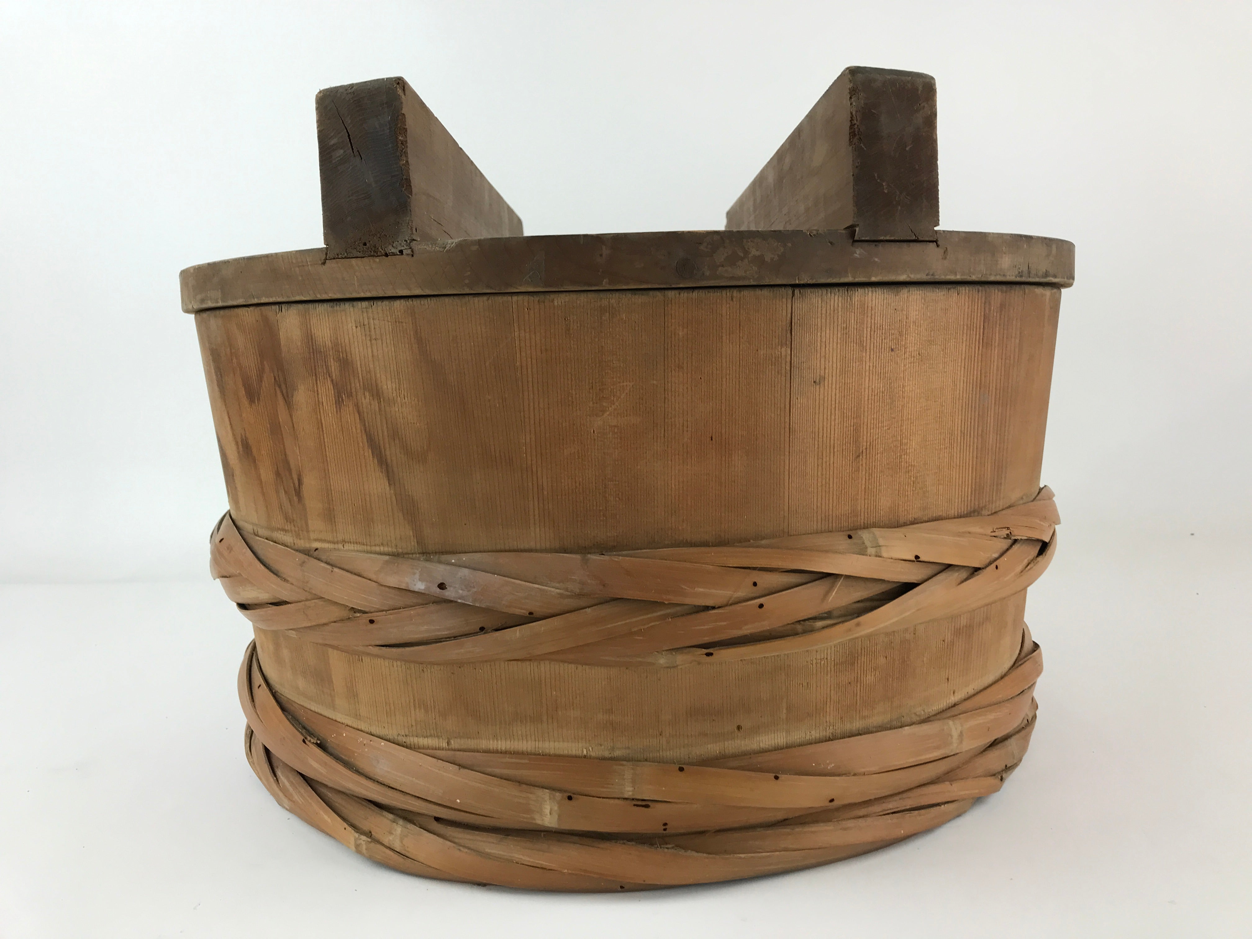 Antique Japanese Wooden Oke Lidded Bucket C1900 Large Basin Water Rice ...